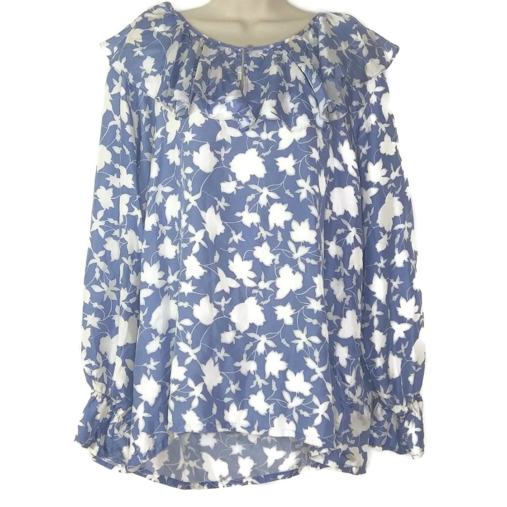 Victorian Ruffle Neck Blouse In French Blue - Gem